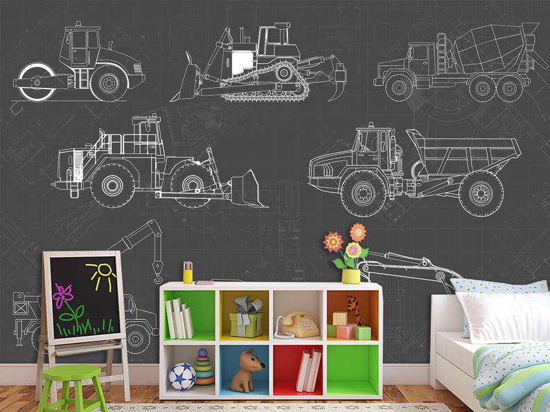 Engineering Vehicles Blueprint Wallpaper Gray Construction Heavy ...