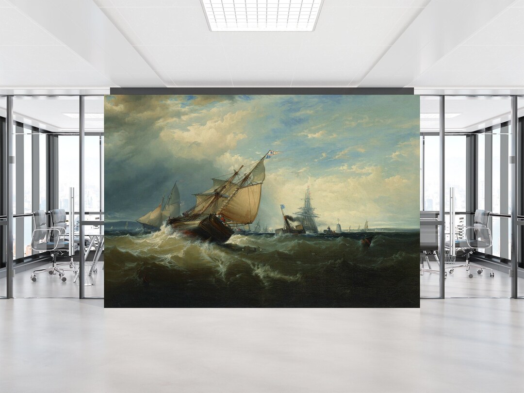 Sea Storm Vintage Wallpaper Ship Old Print & Nautical Wall Mural Ocean ...