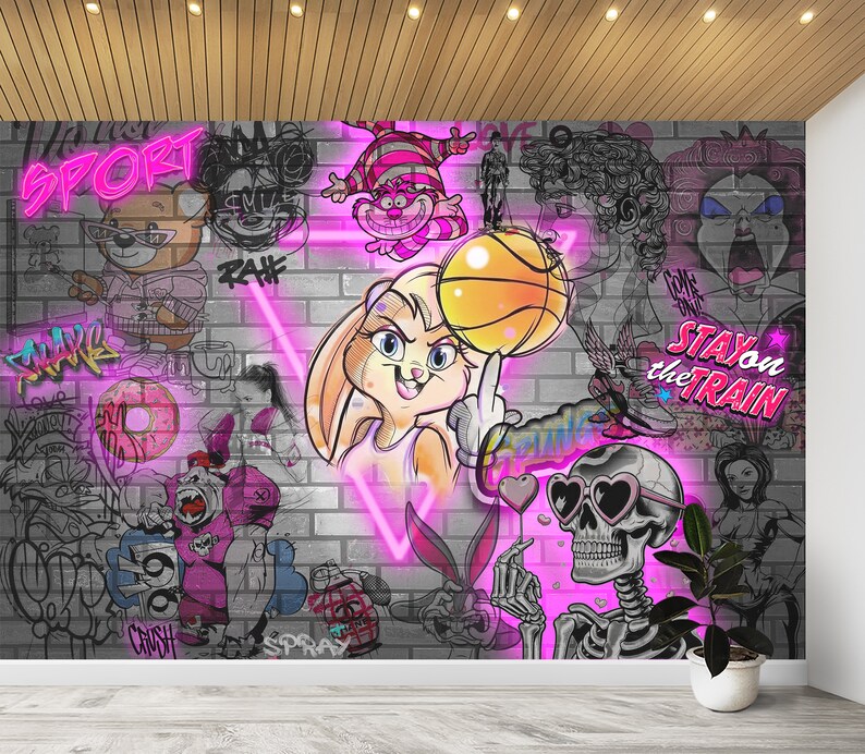 Cartoon Sport Wallpaper Graffiti Gym Wall Mural & Urban Street Art ...