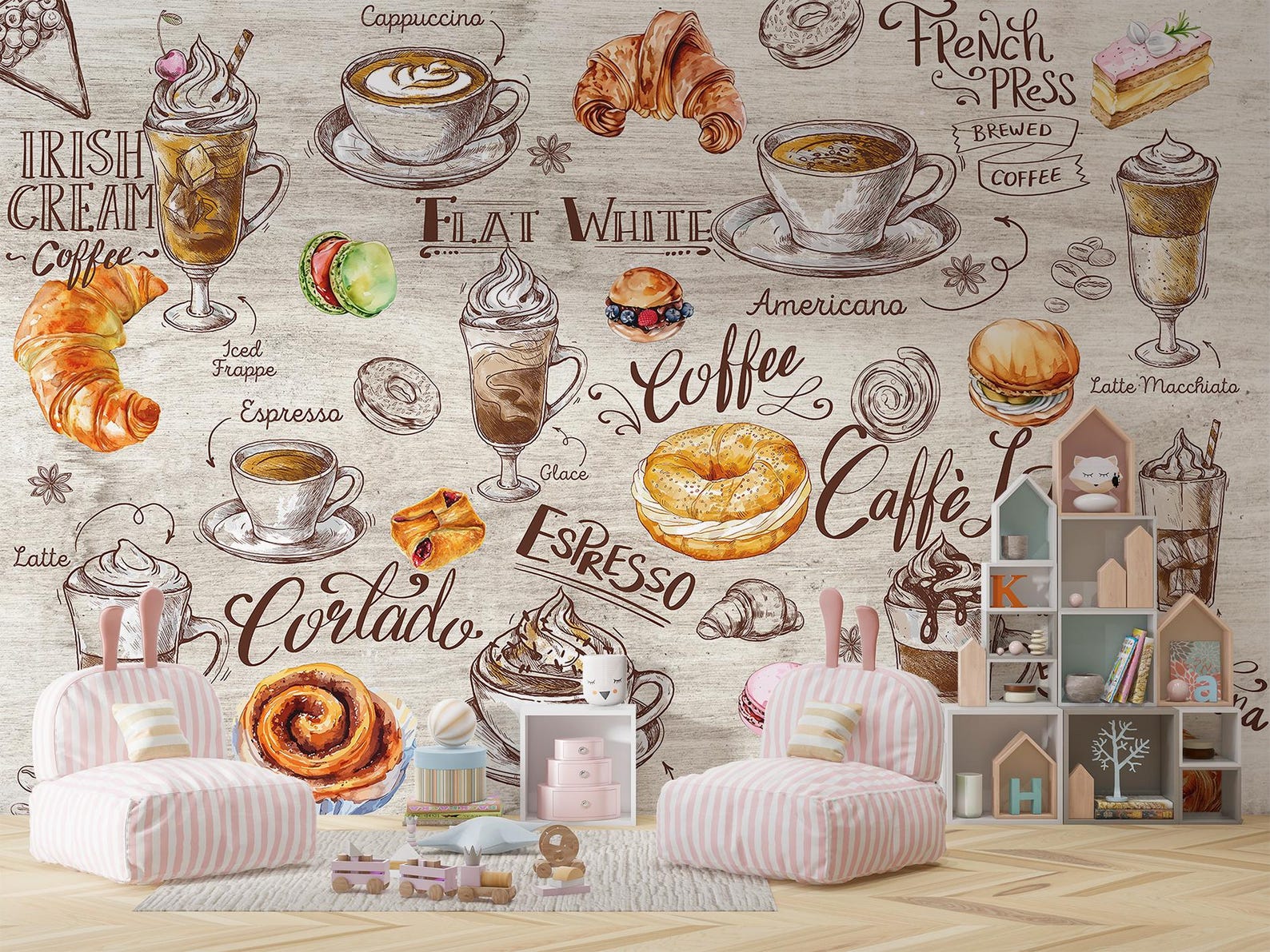 French Bakery Food Wallpaper Coffee & Pastry Sweet Shop Wall Mural ...