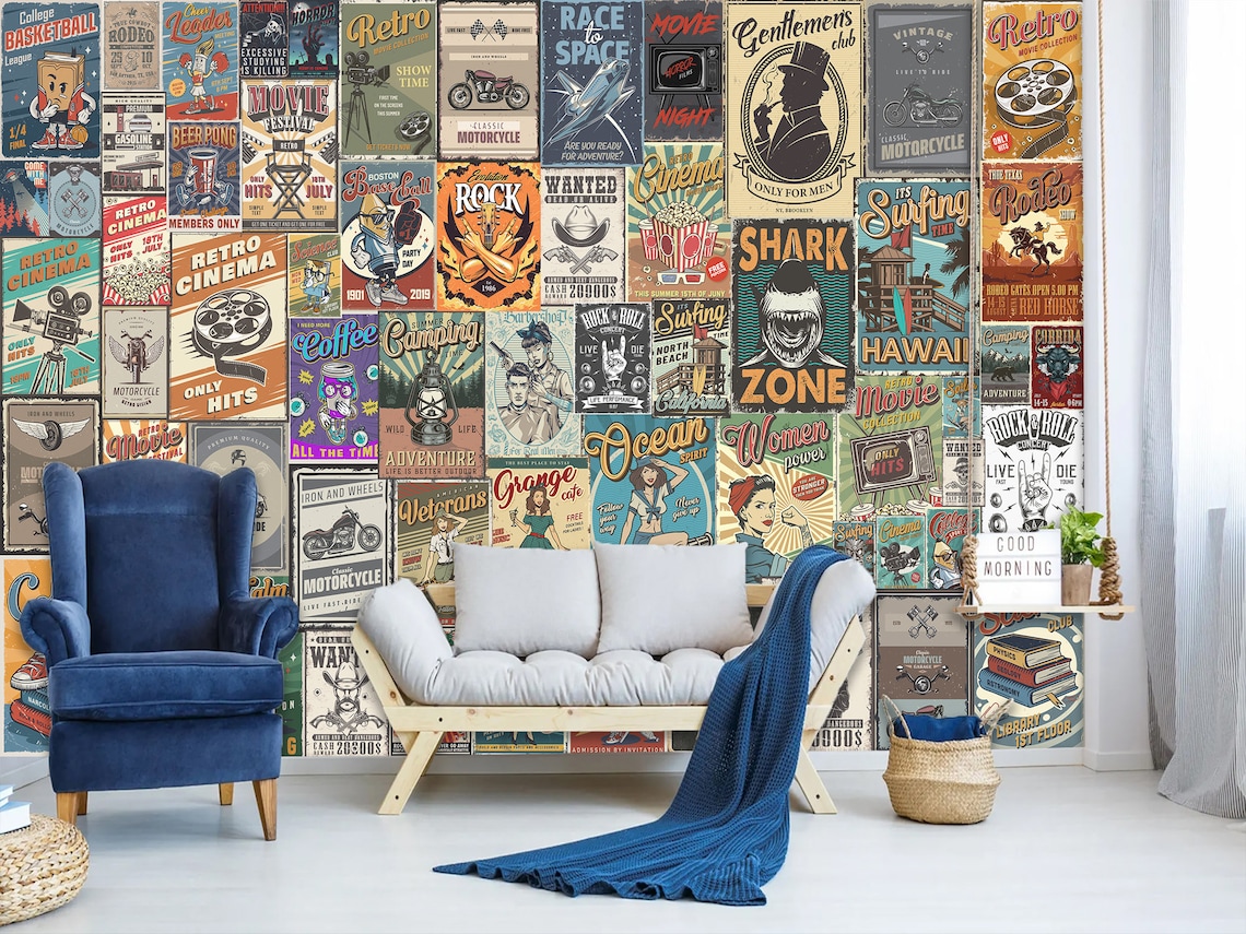 Retro Pop Art Original Poster Wallpaper Peel and Stick Vintage - Etsy