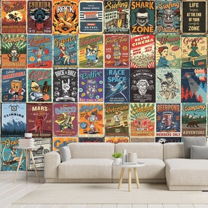 Pop Art Vintage Mural Retro Wallpaper Vintage Collage & Wall Mural ...