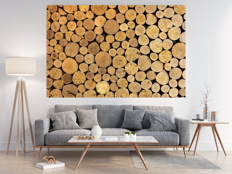 Wooden Slice Wallpaper & Farmhouse Wood Slice Wall Art Self Adhesive ...