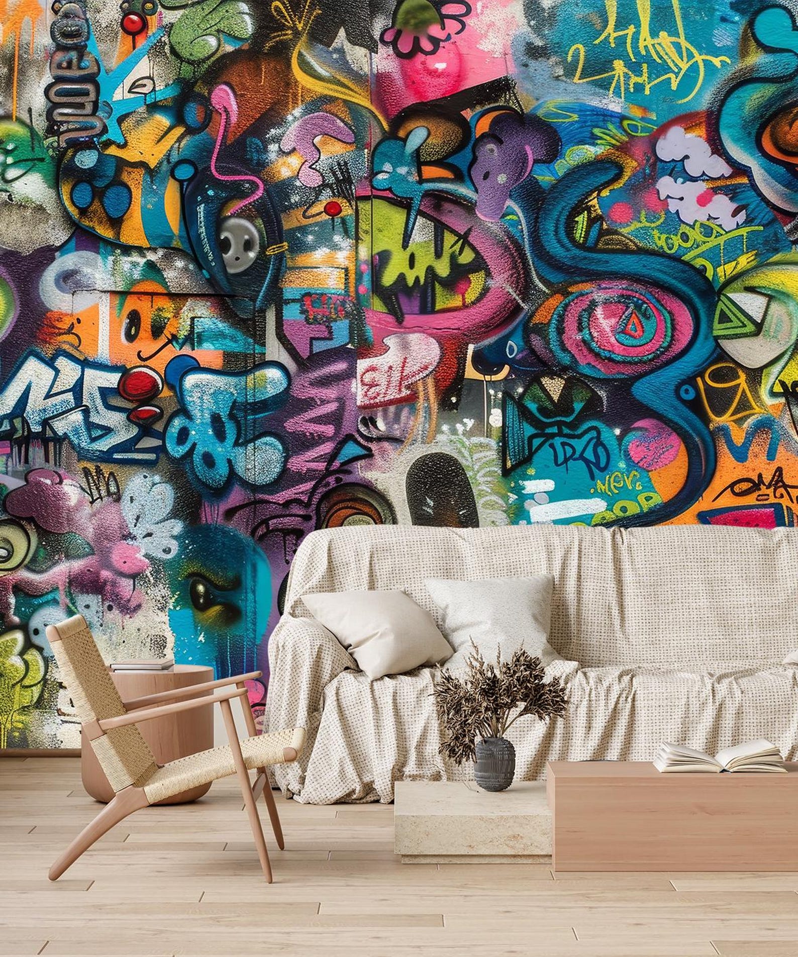Funky Graffiti Wallpaper Wall Mural Urban Streat Art Print Peel and ...