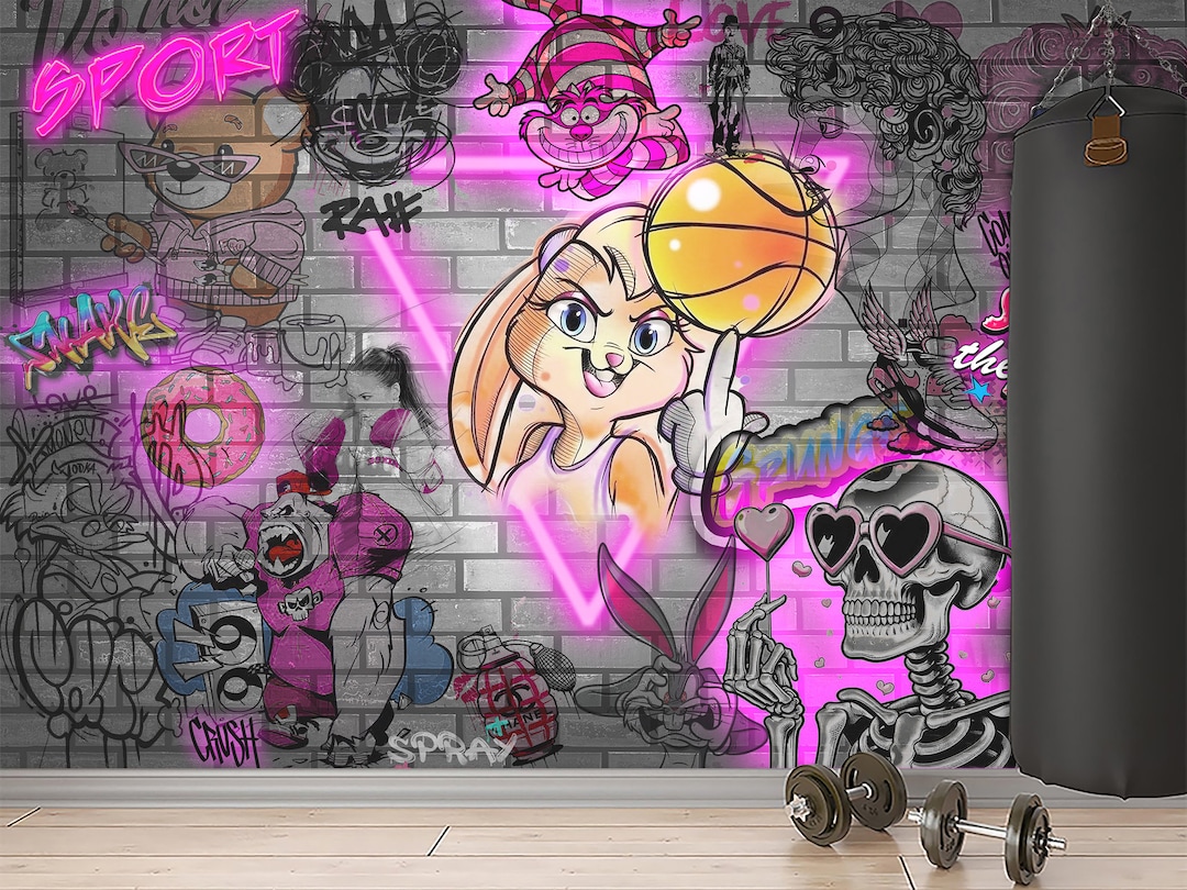 Cartoon Sport Wallpaper Graffiti Gym Wall Mural & Urban Street Art ...