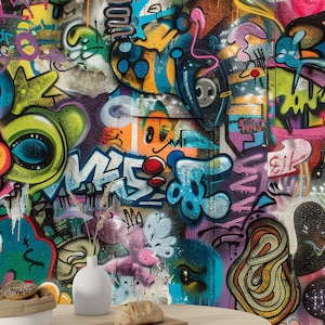 Funky Graffiti Wallpaper Wall Mural Urban Streat Art Print Peel and ...