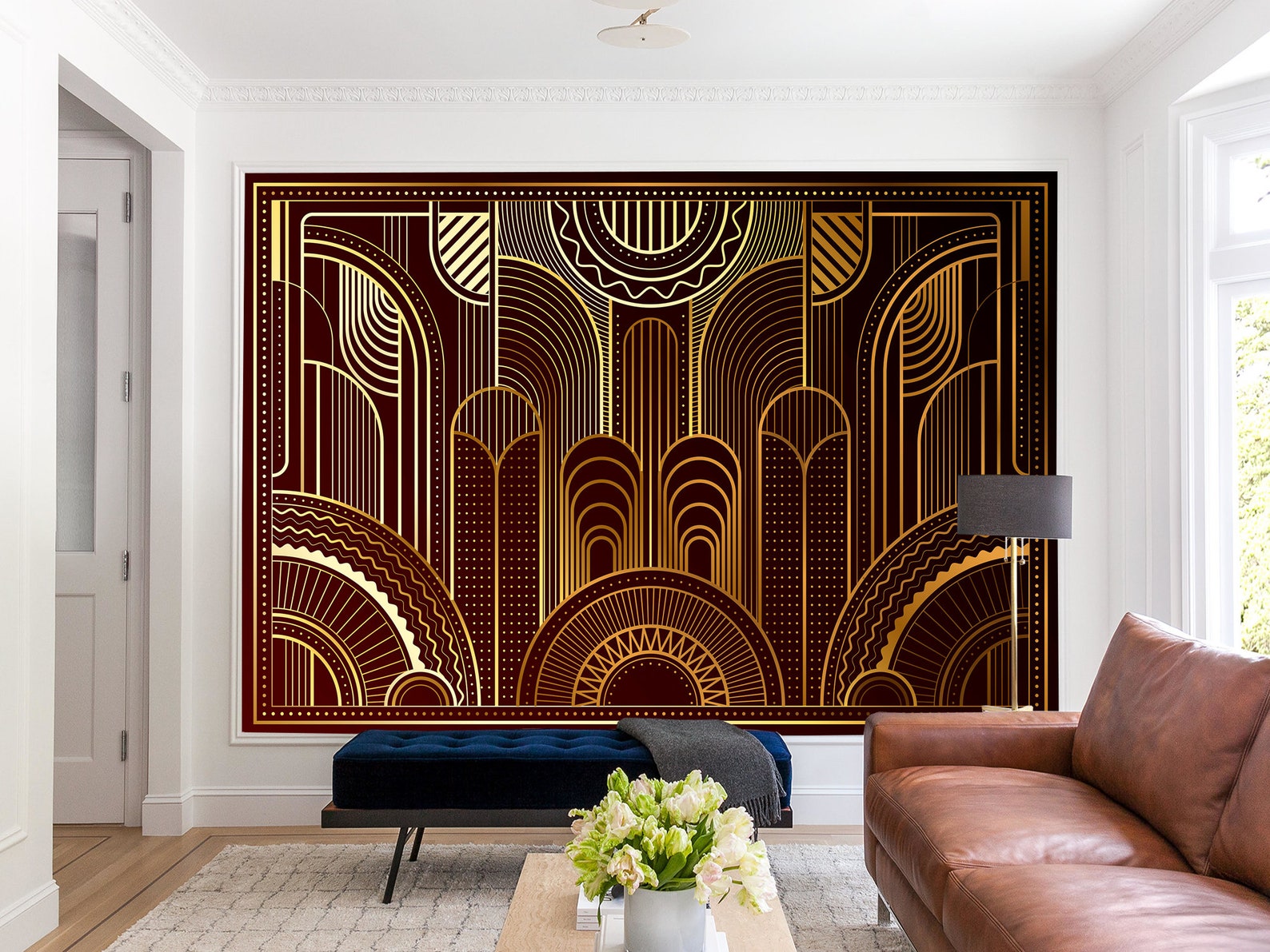 Geometric Modern Abstract Wallpaper Black & Gold Black Wall Mural Art ...