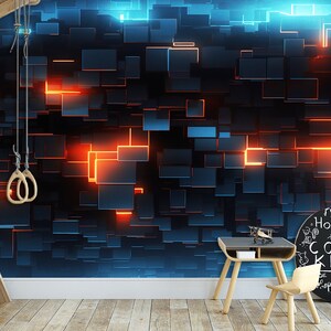 Geometric Decor Games Room Wallpaper & Wall Mural Teen Gaming Room Peel ...