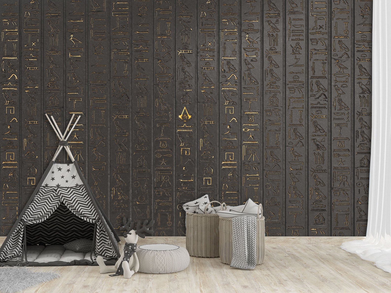 Gold Egyptian Hieroglyphs Wallpaper Ancient Egyptian Papyrus Wall Mural ...