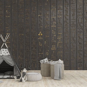 Gold Egyptian Hieroglyphs Wallpaper Ancient Egyptian Papyrus Wall Mural ...