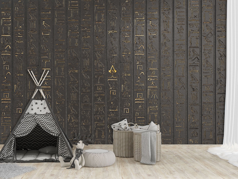 Gold Egyptian Hieroglyphs Wallpaper Ancient Egyptian Papyrus Wall Mural ...