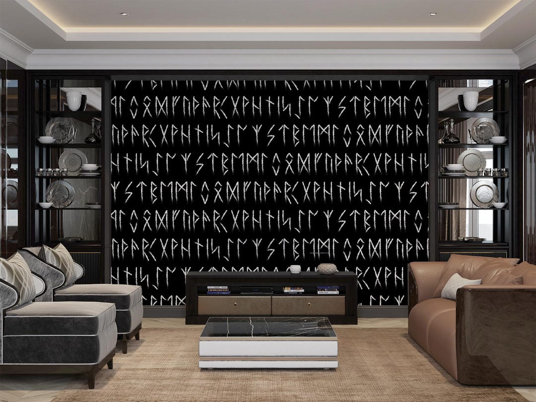 Viking Black Wallpaper Nordic Scandinavian Runes Wall Mural Futhark ...