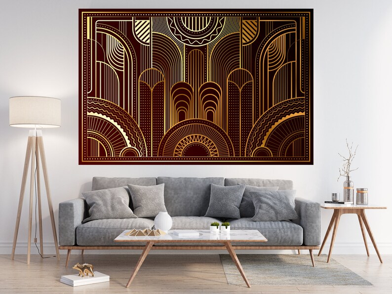 Geometric Modern Abstract Wallpaper Black and Gold Black Wall - Etsy