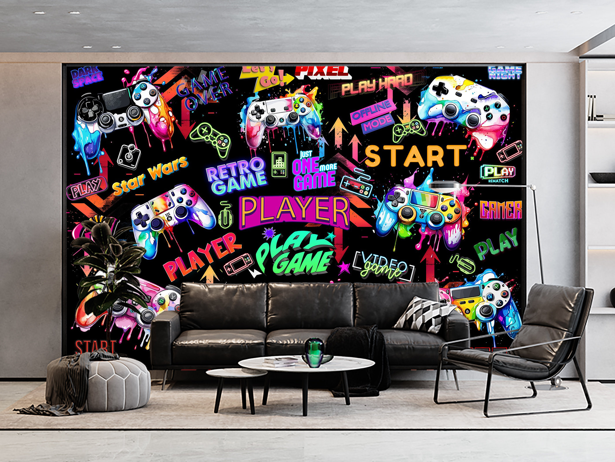 Games Room Decor Wallpaper Wall Mural Video Gamer Playroom Teen Kids ...
