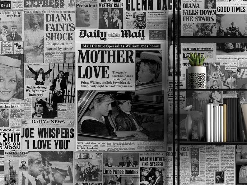 Newspaper Wallpaper Collage Creative Vintage Journal & News - Etsy