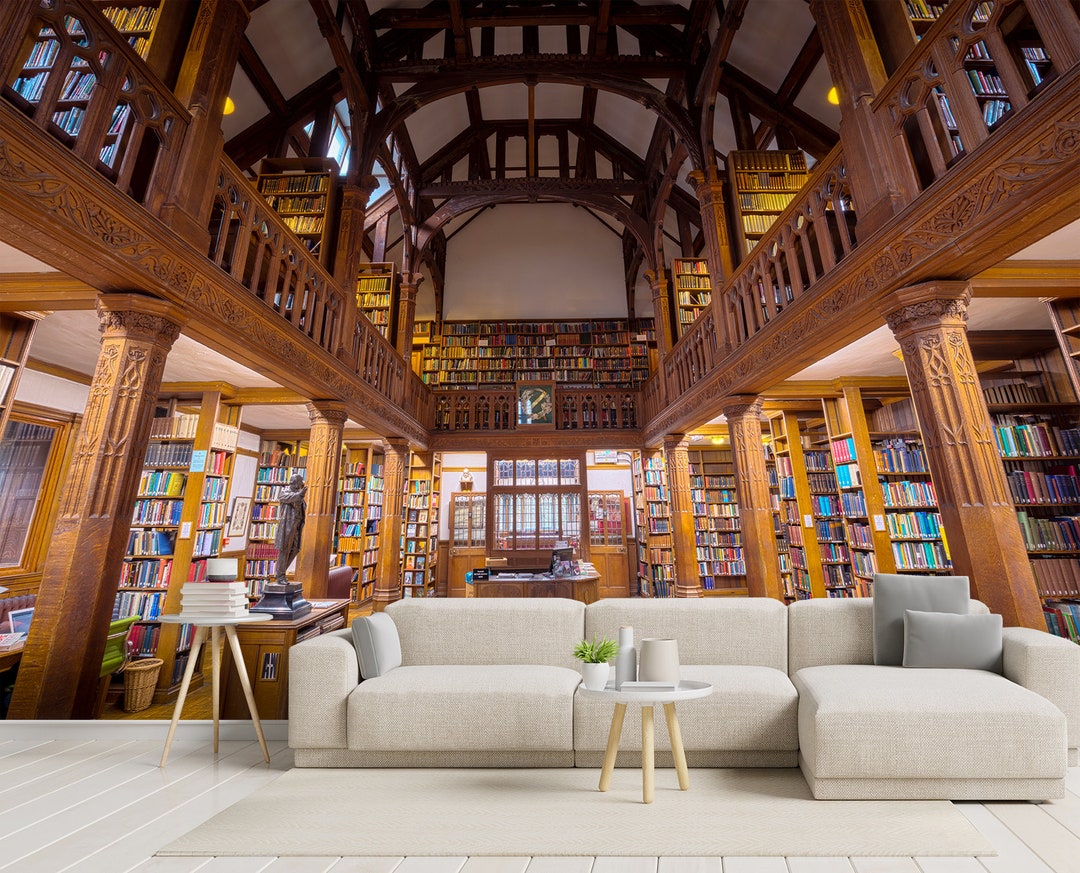 Library Wall Decor Wallpaper & Peel and Stick Mural Books Library ...