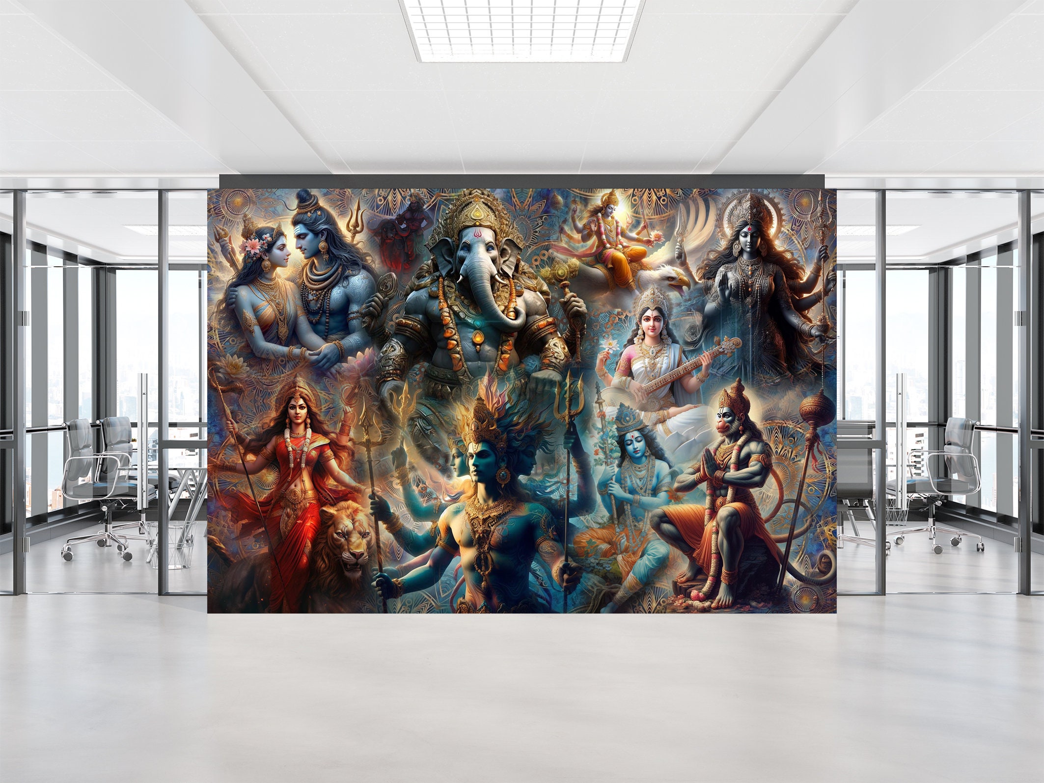 Hindu Mythology Wallpaper Wall Mural Ganesha & Ancient Indian Gods ...