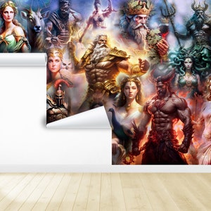 Greek Gods Wallpaper Wall Mural Zeus & Poseidon Ancient Greek Mythology Modern Mythological Peel ...