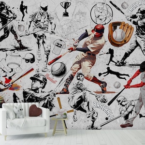 Graffiti Baseball Wallpaper & Sport Wall Mural Gym Decor Urban Street ...