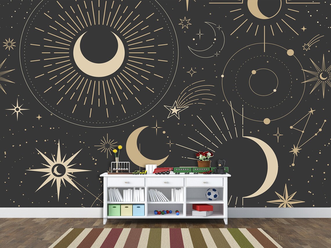 Space Galaxy Zodiac Star Wallpaper Night Sky & Moon Pattern - Etsy