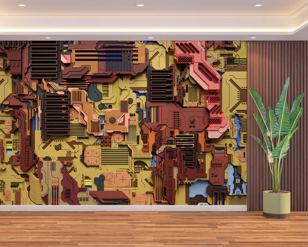 Vintage Microchip Wall Art & Wallpaper Technologies Scheme Computer ...