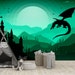 Fantasy Castle & Dragon Wallpaper Wall Mural Print Kids Wizards Magical ...