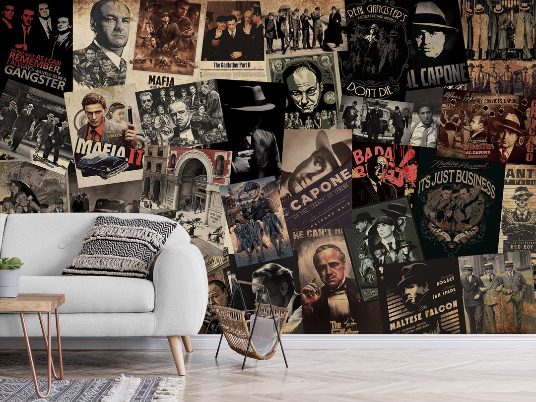 Mafia & Gangsters Wallpaper Vintage Wall Mural Famous Gangsters Retro ...