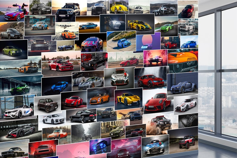 Cars Collage Wallpaper Kids Room Decor Sports Car & Wall Mural Cars ...