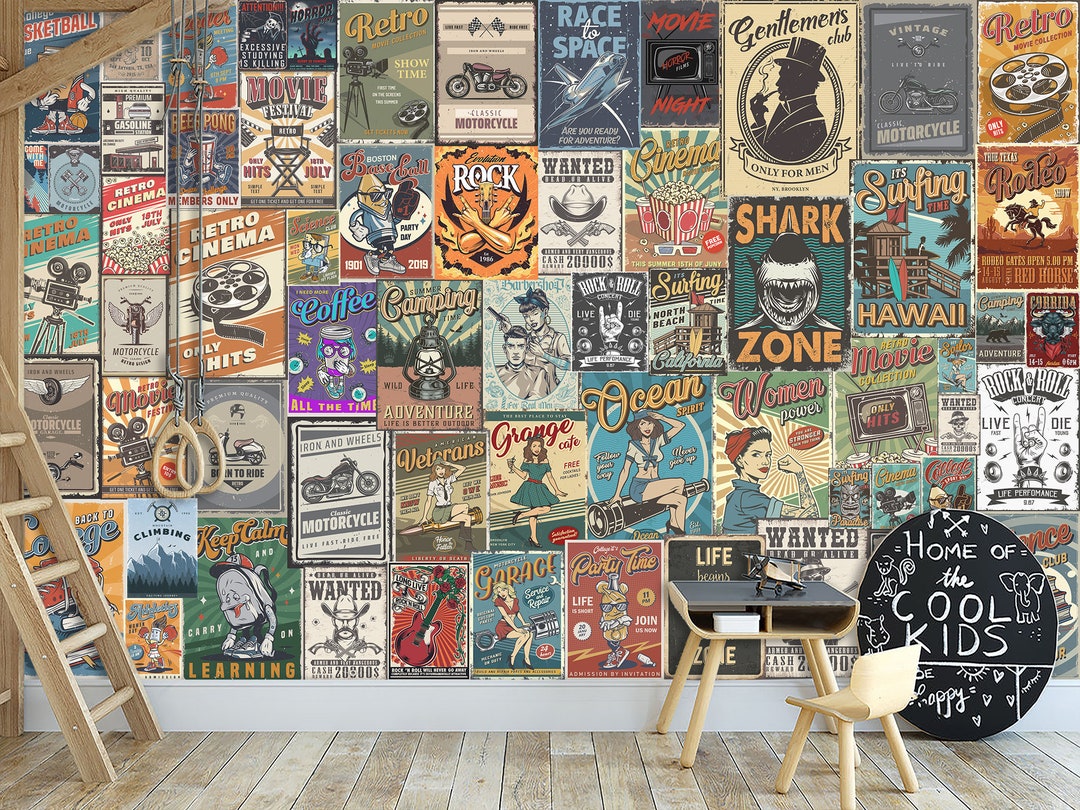 Retro Pop Art Original Poster Wallpaper Peel and Stick & Vintage Art ...