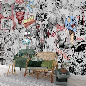 Graffiti Cartoon Wallpaper Urban Street Art Modern & Original Collag ...