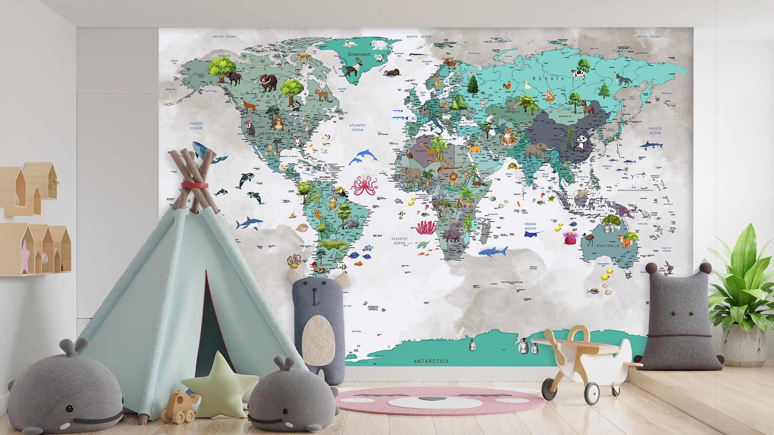 Educational World Map Wallpaper & Mural Peel and Stick Map - Etsy