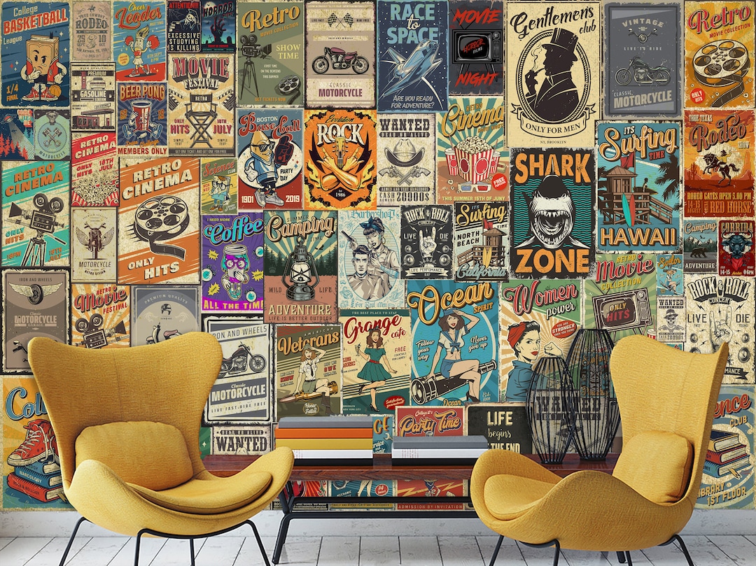 Retro Poster Wallpaper Pop Art Vintage Mural Collage & Original Vintage ...