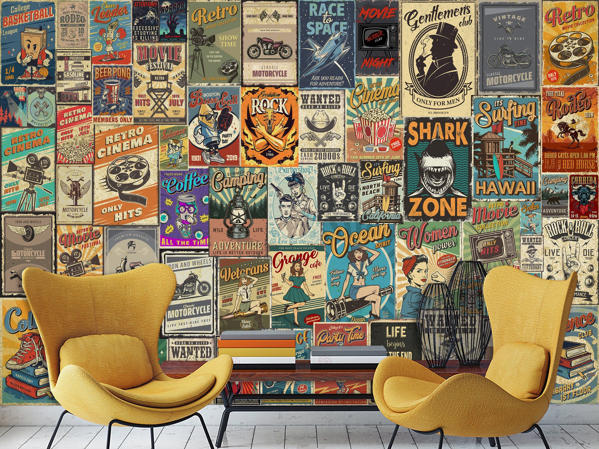 Retro Poster Wallpaper Pop Art Vintage Mural Collage & - Etsy UK