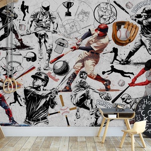 Graffiti Baseball Wallpaper & Sport Wall Mural Gym Decor Urban Street ...