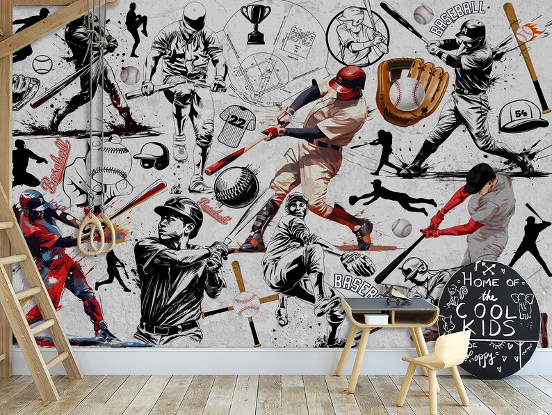 Graffiti Baseball Wallpaper & Sport Wall Mural Gym Decor Urban Street ...