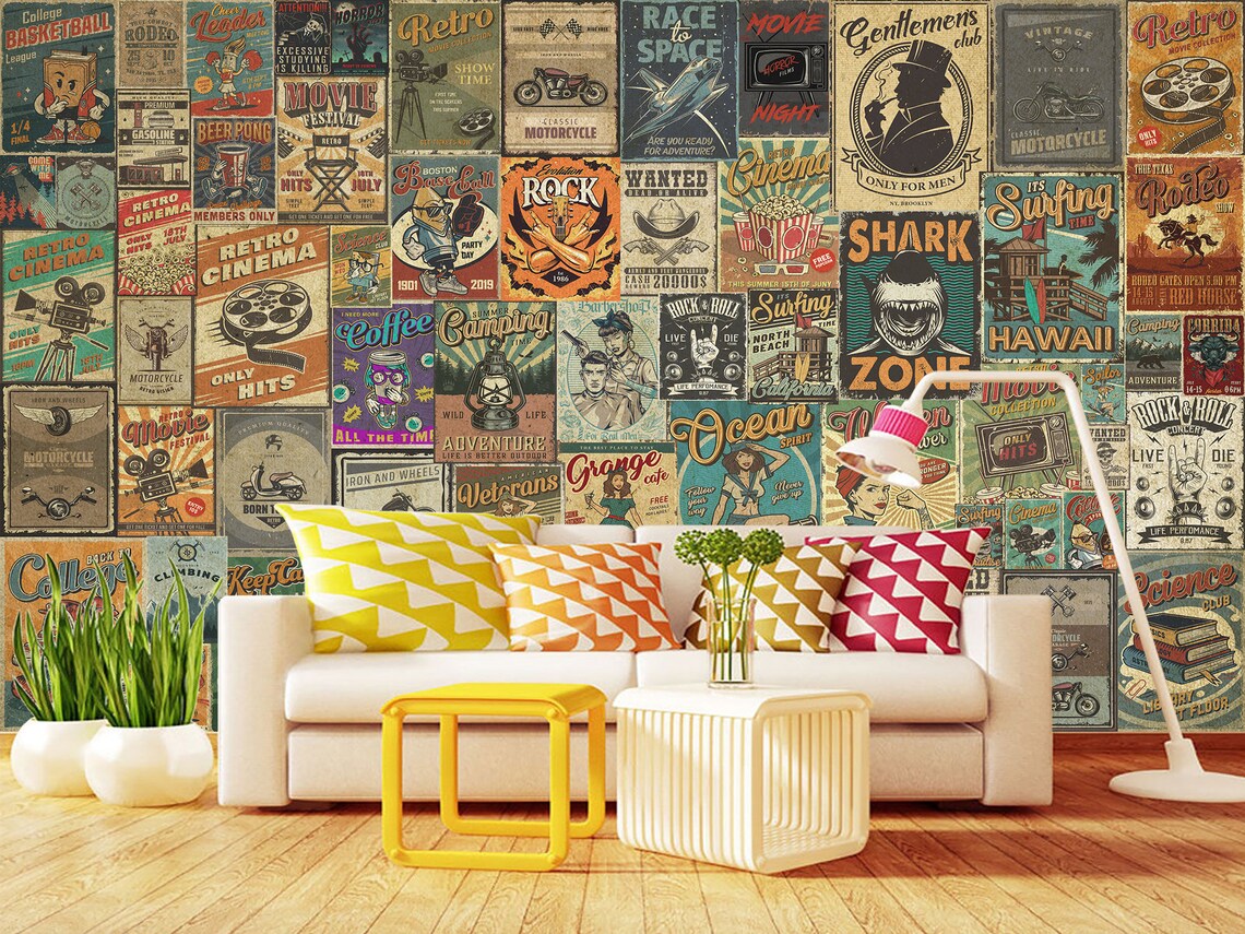 Retro Poster Wallpaper Pop Art Vintage Mural Collage Original - Etsy