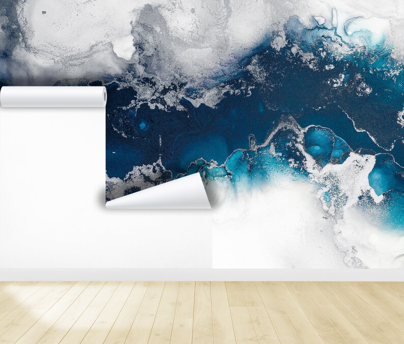 Blue Marble Wallpaper & Marble Pattern Abstract Art Peel and - Etsy