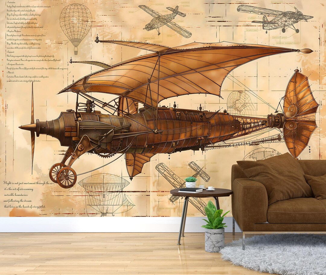 Vintage Airplane Wallpaper & Mural Retro Airplane Wall Mural Ofiice ...