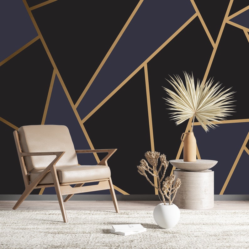 Black & Gold Geometric Wallpaper Modern Abstract Black - Etsy
