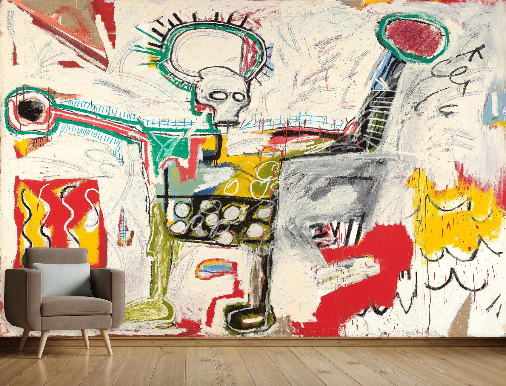 Mural wall art Jean Michel Basquiat urban art Wallpaper decor | Etsy