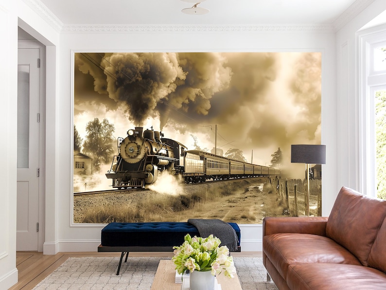 Train Wallpaper Steam Express Wall Mural Vintage Steam Engine ...