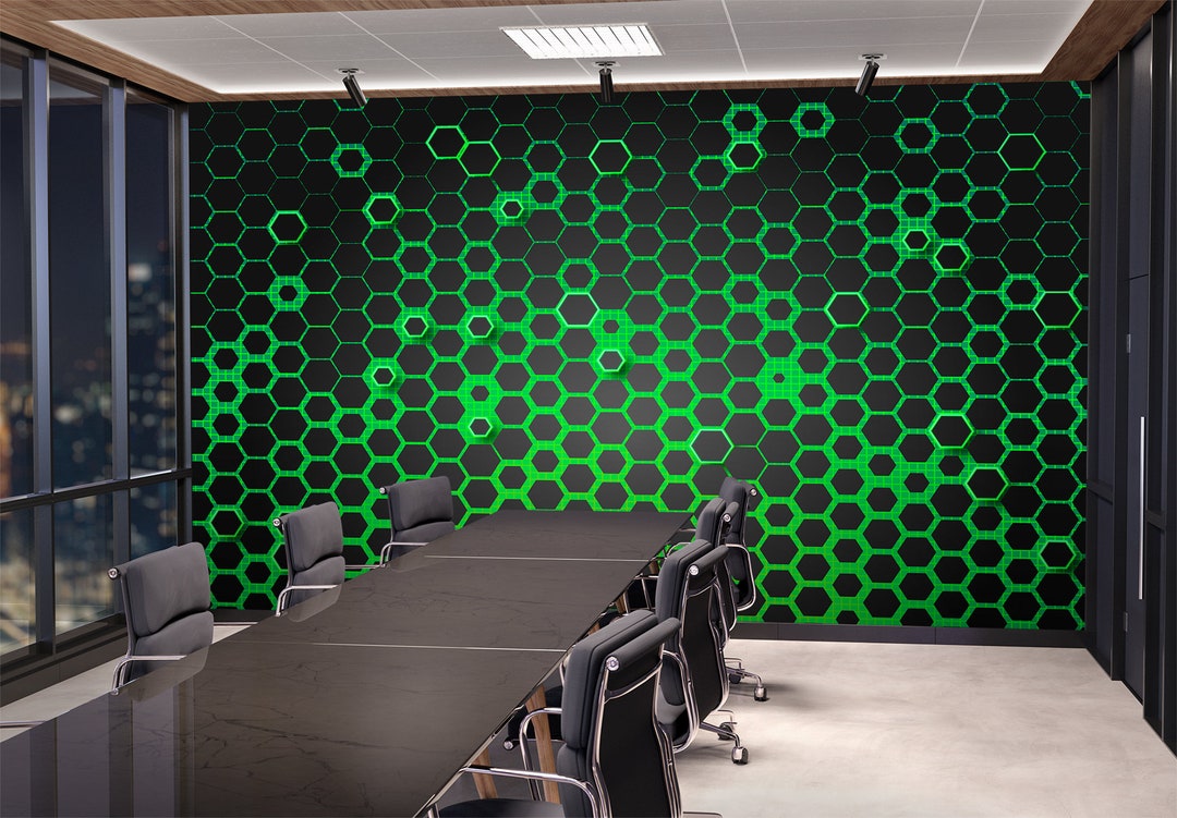 Hexagon Green Matrix Wallpaper & Geometric Abstract Modern Wall Mural ...