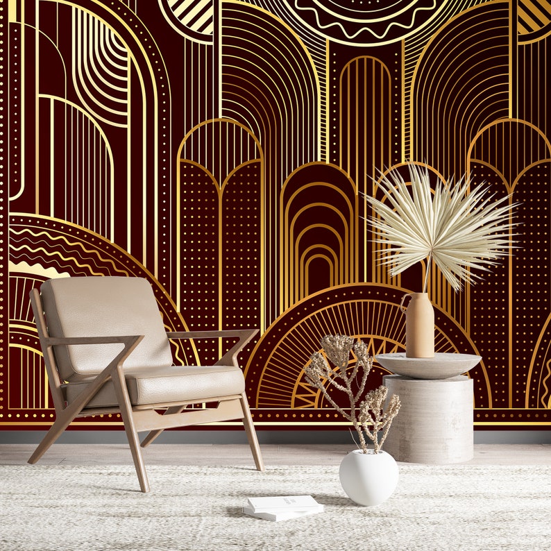 Geometric Modern Abstract Wallpaper Black & Gold Black Wall Mural Art ...