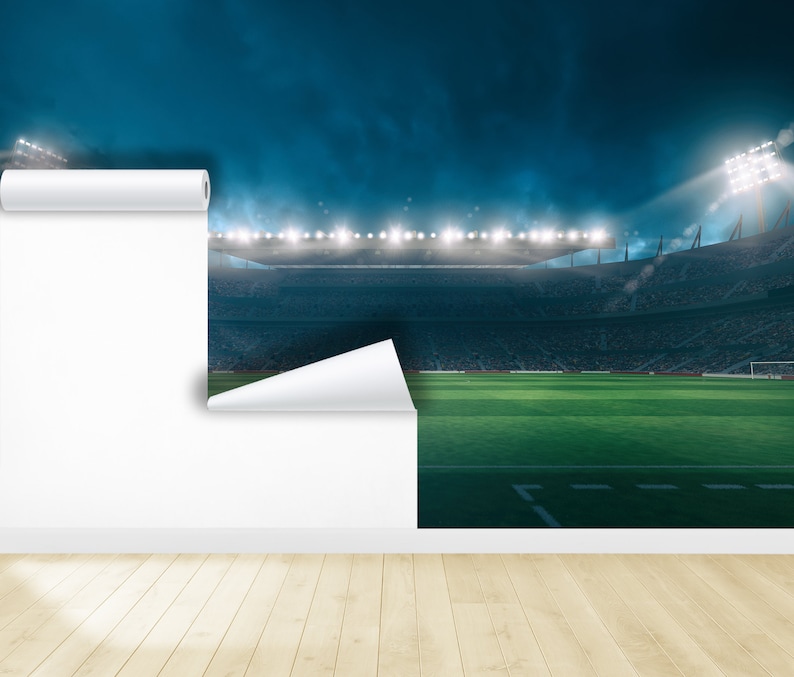 Soccer Stadium Wall Mural Night Lights Football Pitch Wallpaper Sports ...