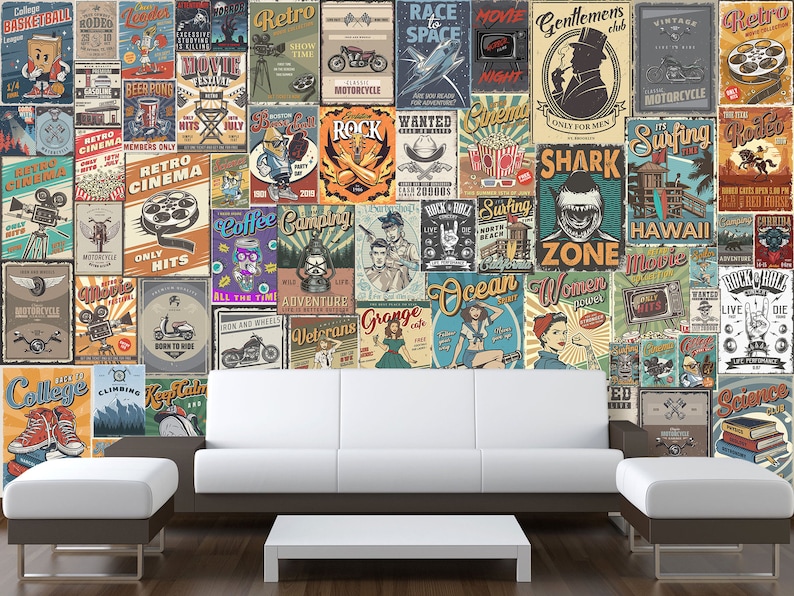 Retro Pop Art Original Poster Wallpaper Peel and Stick Vintage - Etsy