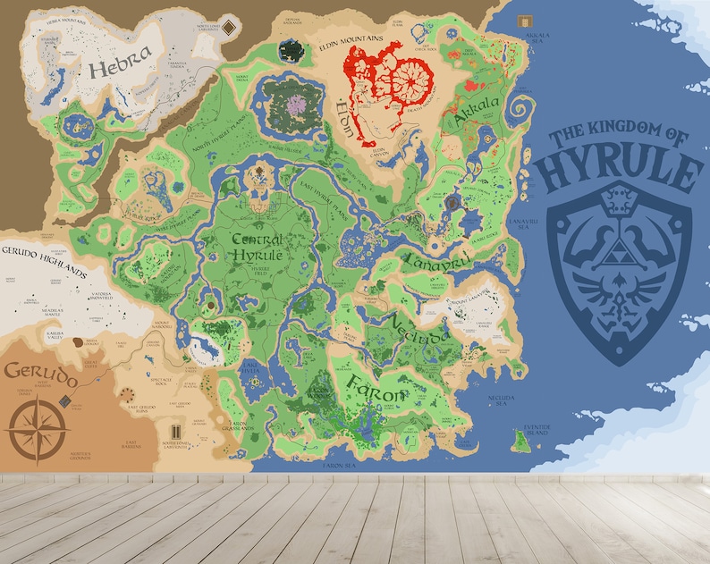Zelda Map Hyrule Wallpaper & Gaming Mural Wall Art Legend of Zelda ...