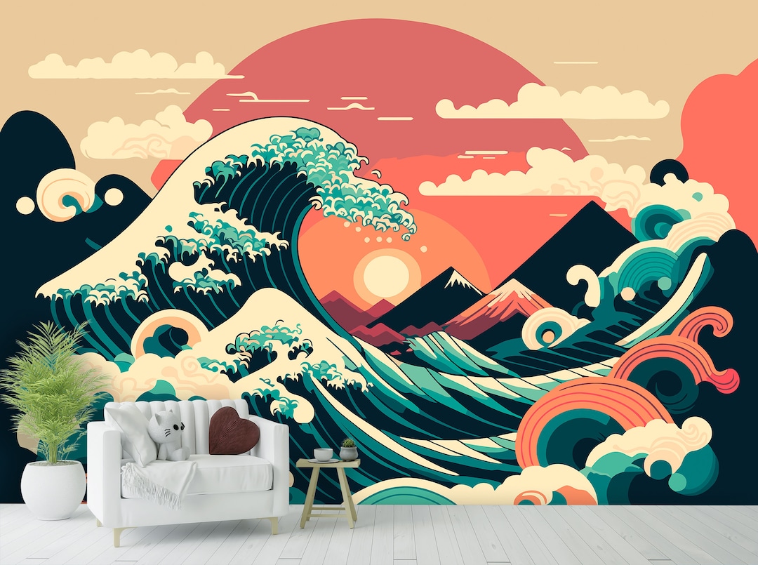 Great Wave Kanagawa Japanese Wallpaper & Wall Art Mural Self Adhesive ...