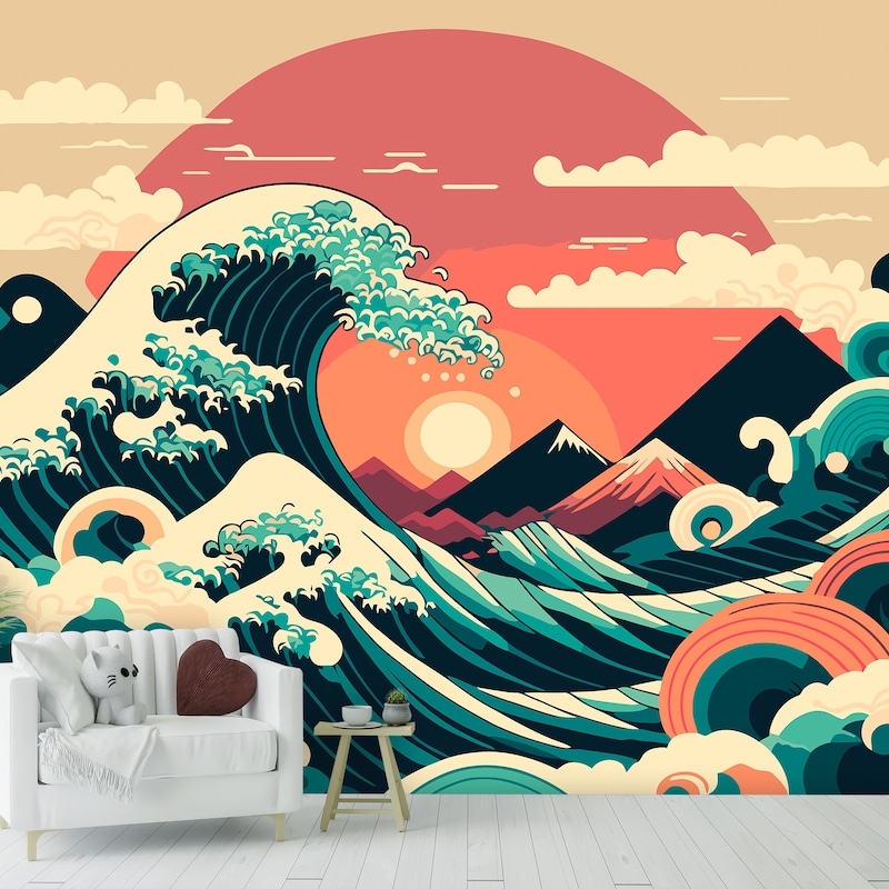 Japan Waves Wallpaper - Etsy