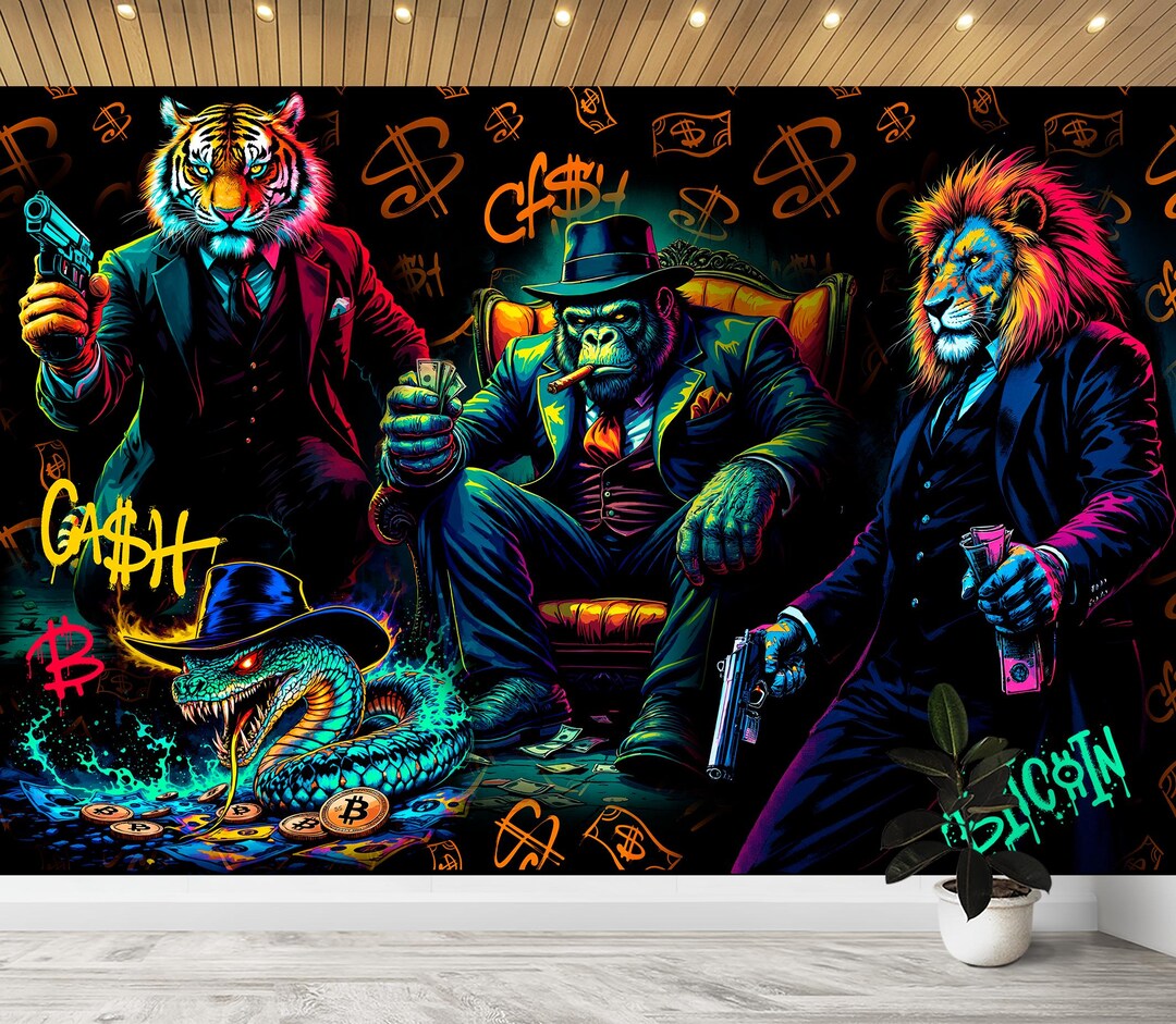 Neon Mafia Animals Wall Mural Peel and Stick Urban Graffiti Wallpaper ...