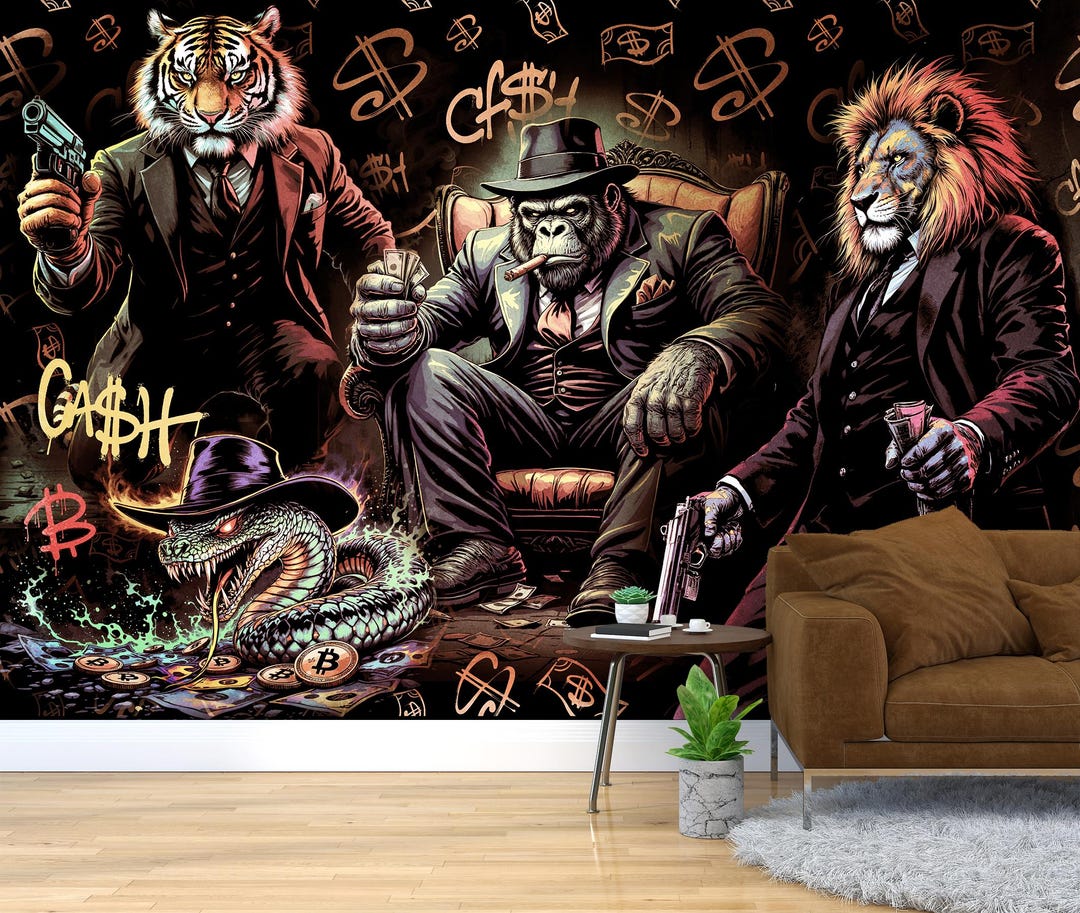 Vintage Mafia Wall Mural Retro Animals Wallpaper Peel and Stick Urban ...